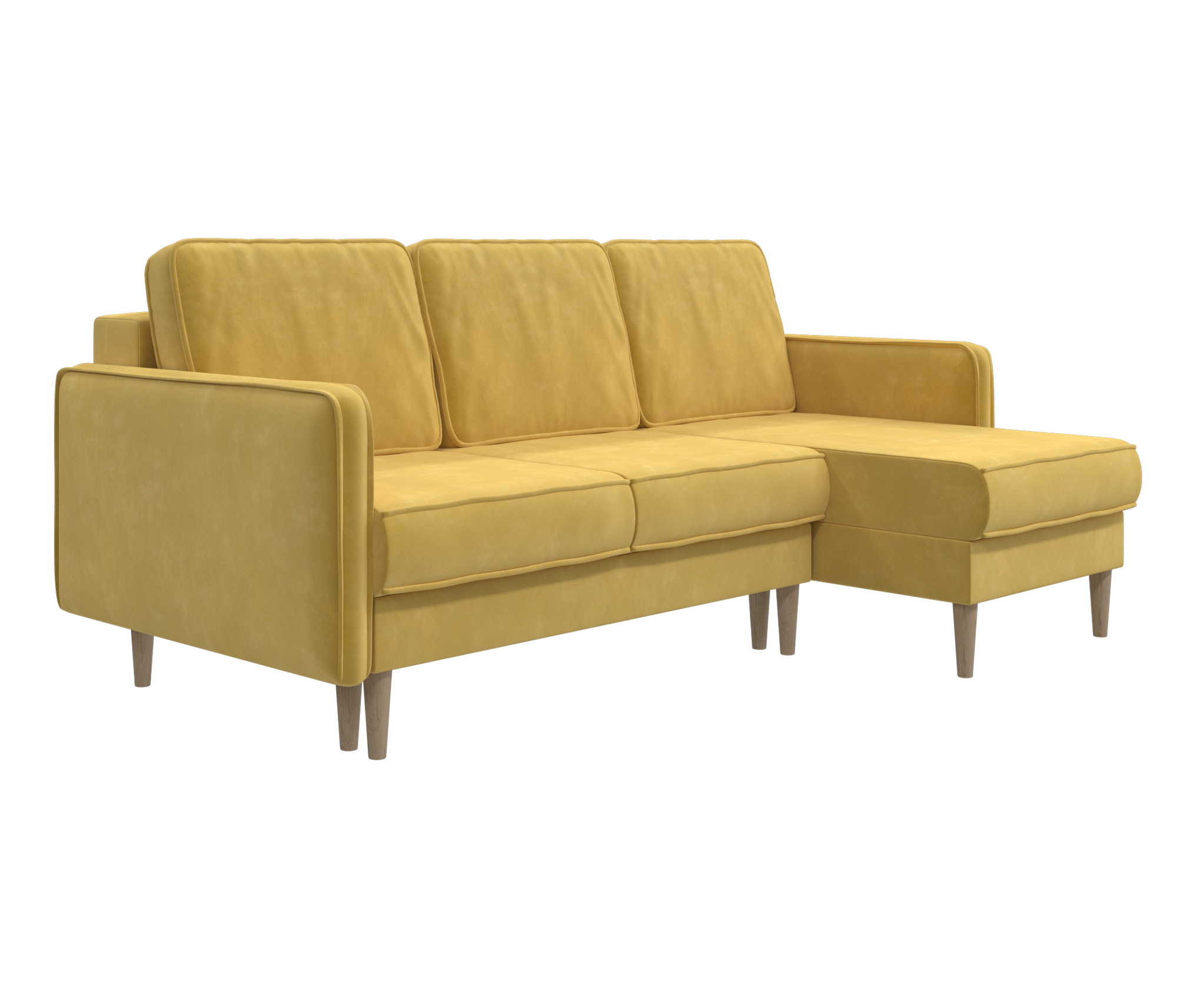 Угловой диван DiHall "Монэ", с ящиком для белья, раскладной, велюровая обивка, жёлтый