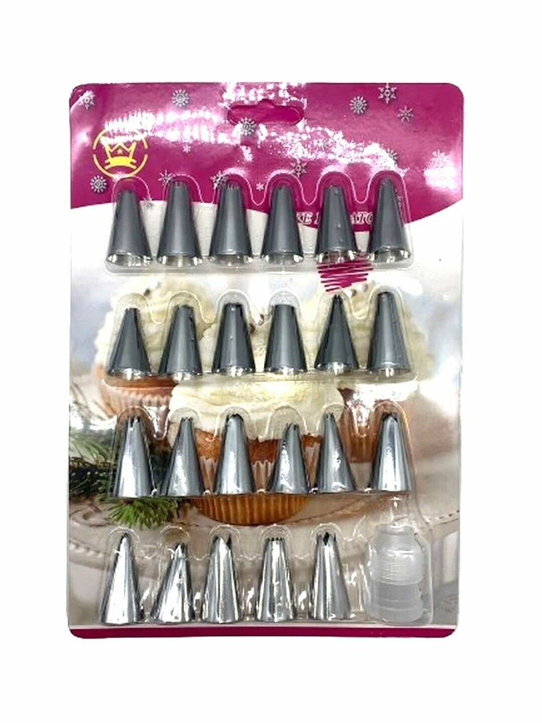 Набор насадок для кондитерского мешка/ шприца cake derator 23 насадки + переходник-фиксатор предмета