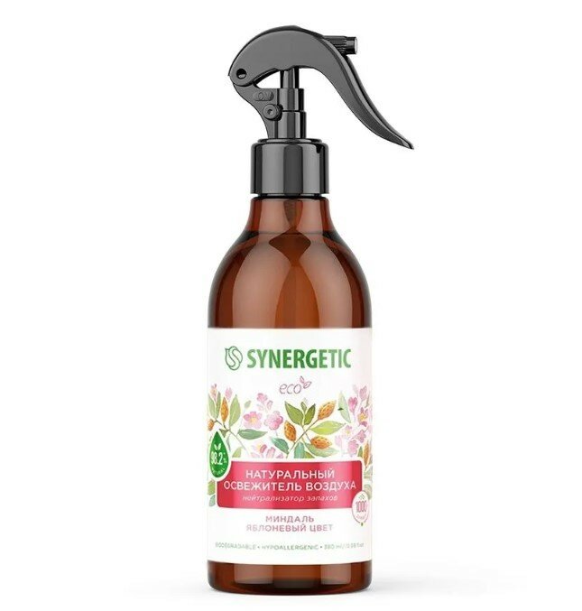 Гипоаллергенный освежитель воздуха Synergeic, нейтрализатор запахов «Миндаль и яблоневый цвет» 380мл