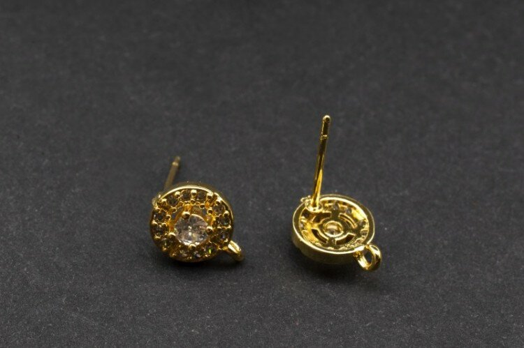 Гвоздики основы для серег 8х14х0,6мм, отверстие 1мм, цвет золото, латунь/цирконий, 21-233, 1 пара