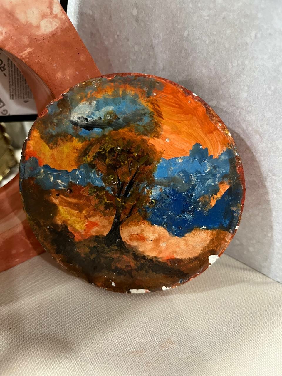 Круглые картины "Времена года" на гипсовой основе, ручная работа, осень