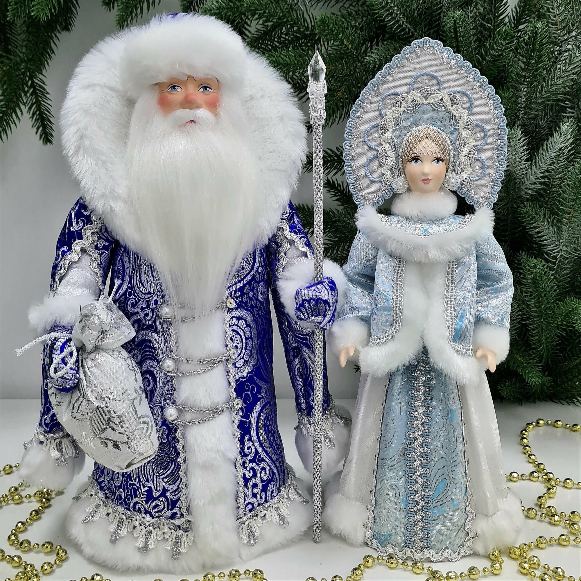 Набор украшений под елку Кукольный промысел Дед Мороз 34 см и Снегурочка 31 см №113