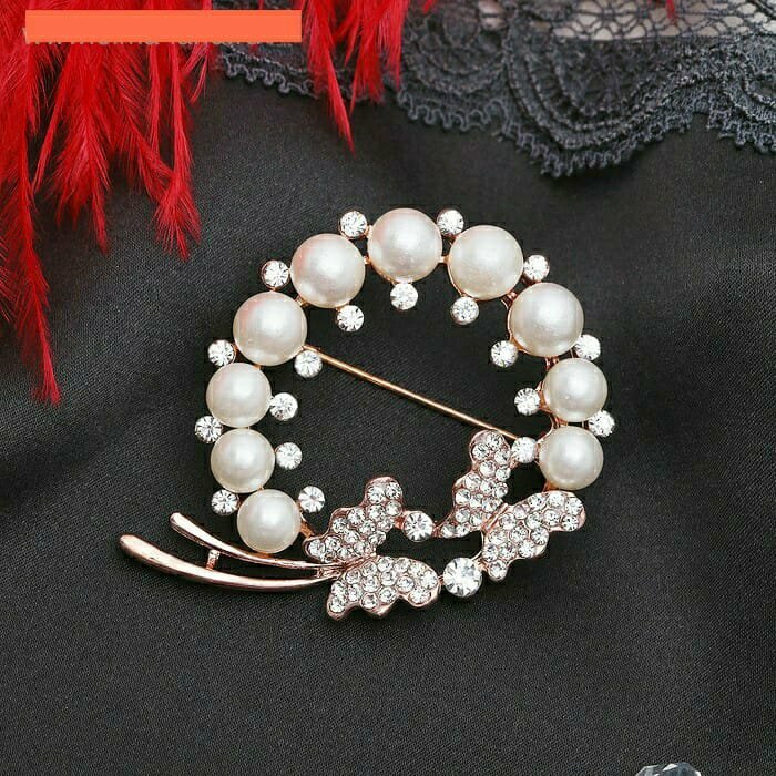 Брошь, стразы, жемчуг имитация