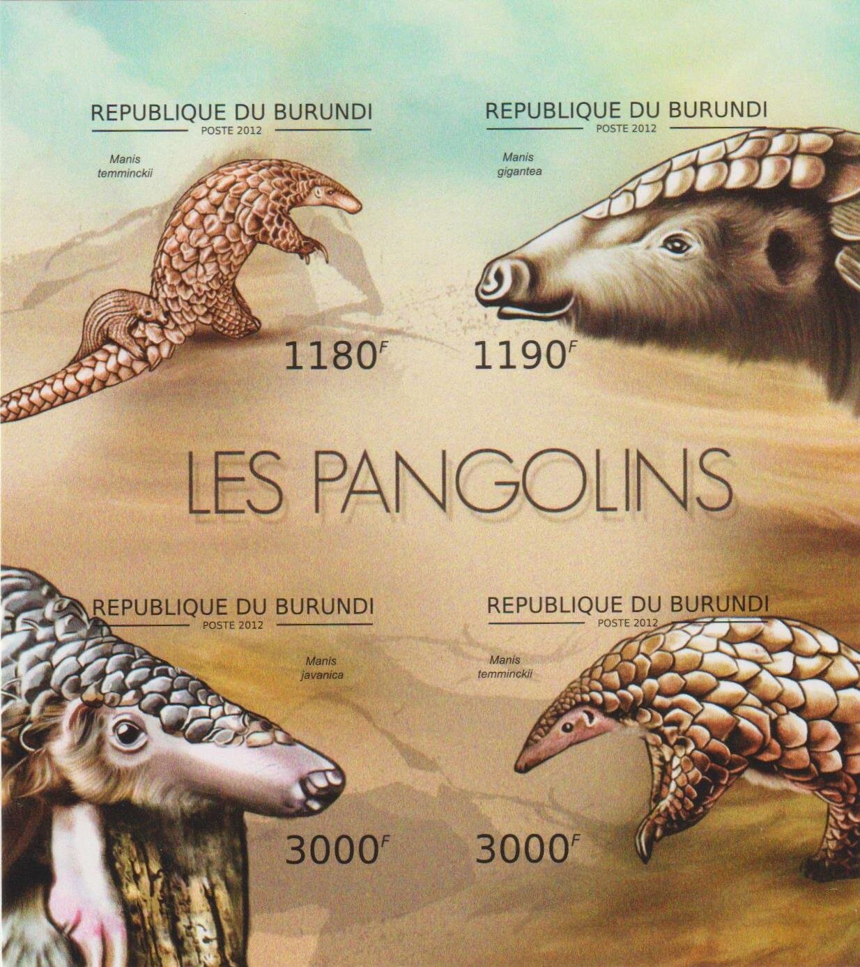 Почтовые марки Бурунди 2012г. "Фауна - Панголины" Фауна MNH