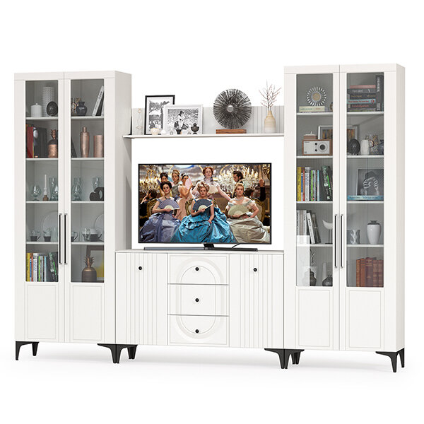 Валенсия Гостиная № 102, цвет ЛДСП белый шагрень/МДФ белый шагрень