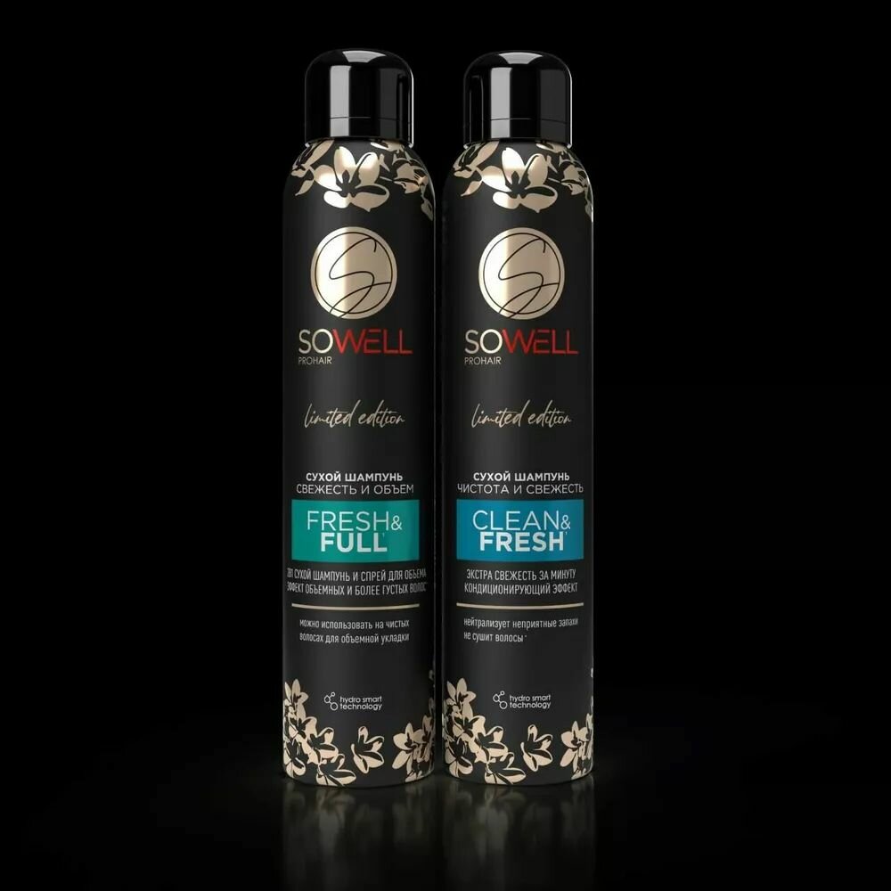 Сухой шампунь для волос SoWell Fresh & Full/Clean & Fresh чистота, свежесть и объем 2шт по 200 мл