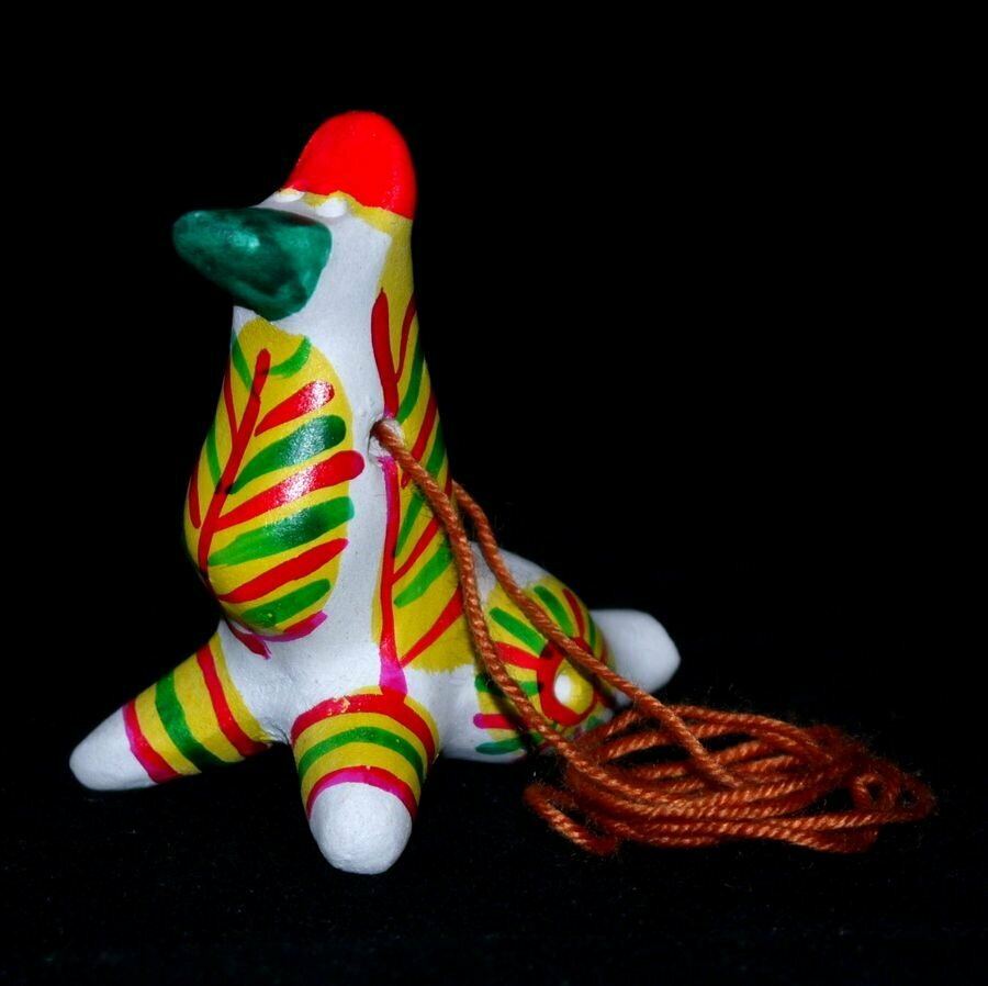 Свисток на веревочке "Утка", Филимоновская глиняная игрушка, ручная авторская работа