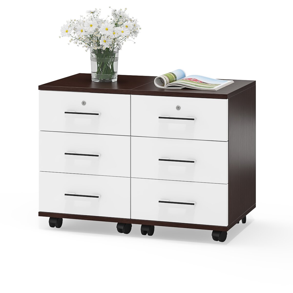 Две тумбы выкатных Мебельный Двор 3-02 цвет венге/белый шагрень, ШхГхВ 80х45х59 см.