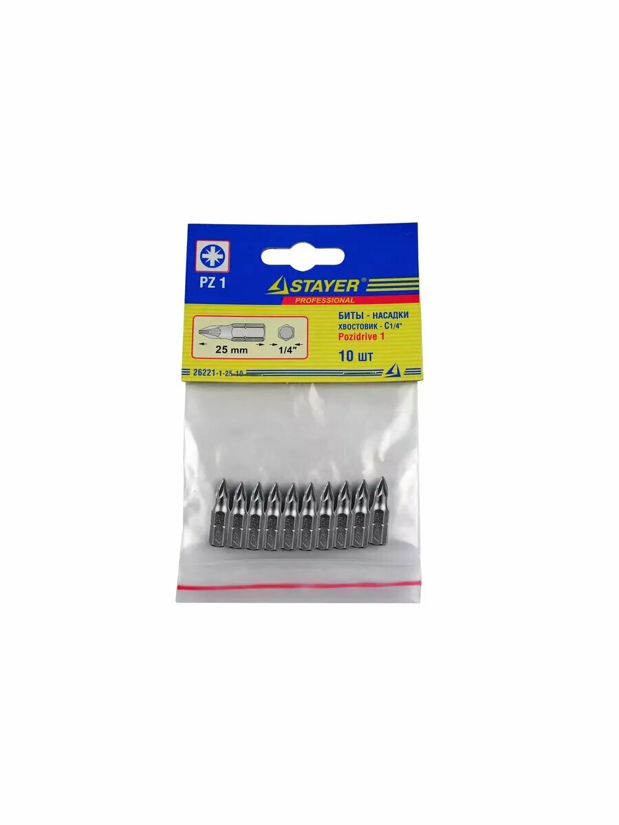 Биты (C 1/4"; PZ 1; 25 мм; 10 шт.) STAYER 26221-1-25-10