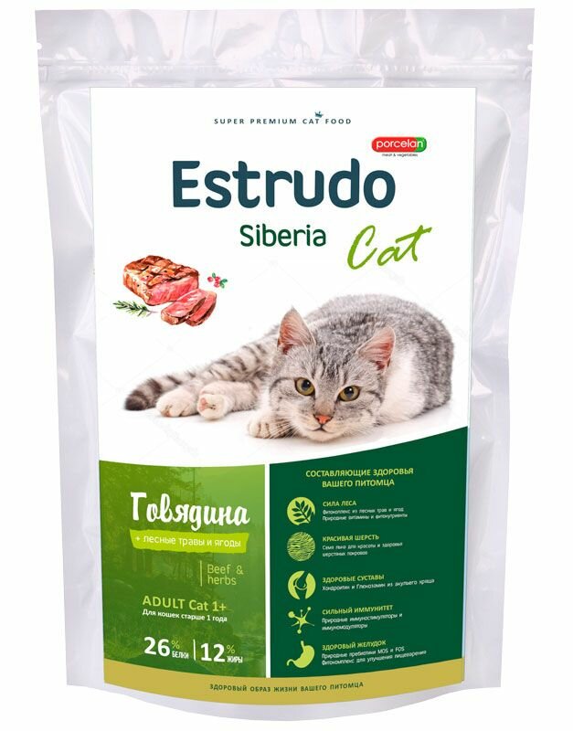 Сухой корм Estrudo Siberia Cat (Говядина) д/кошек, 400 гр