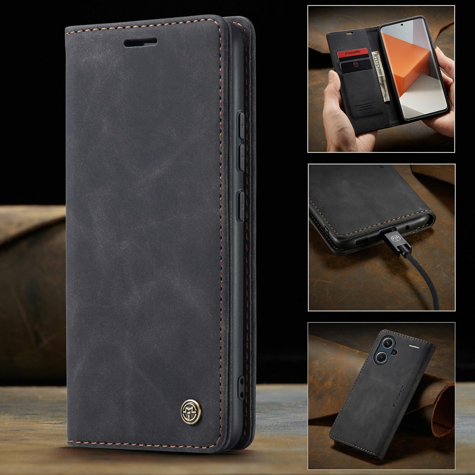 Кожаный чехол MyPads для Xiaomi Redmi Note 13 Pro Plus+ 5G с визитницей