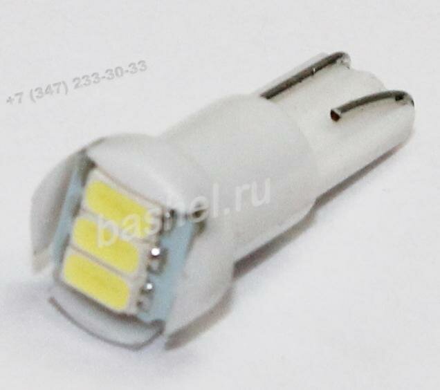 Маяк 12V T5 без патрона 3 диода SMD белая (W1.2W), Автолампа светодиодная