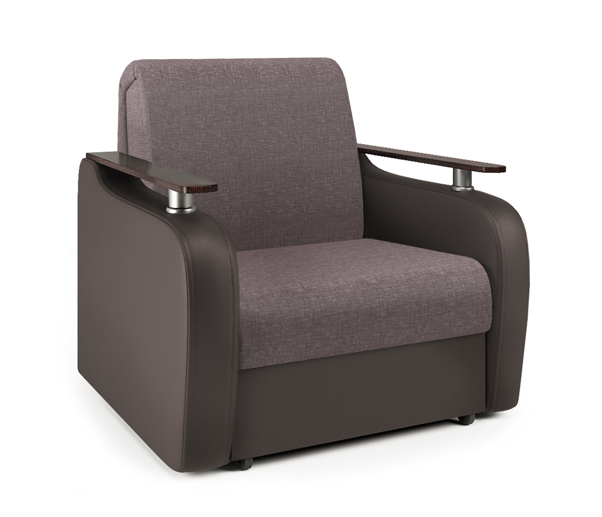 Кресло-кровать Гранд Д раскладное аккордеон, с ящиком, 60х194 см, рогожка латте и экокожа шоколад