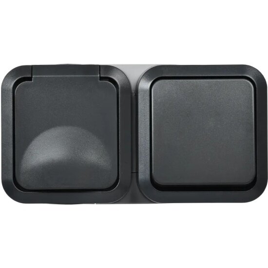 Блок ОП розетка + выключ. горизонт. Iek TORS 16А IP55 TS142 графит, TS-G10-6-55-V-K53