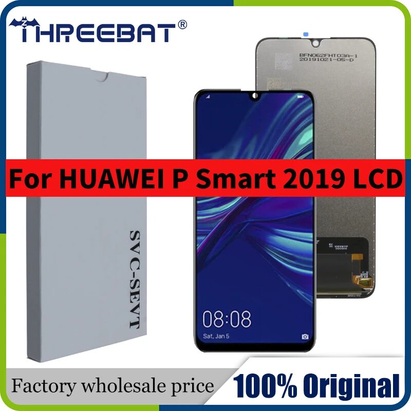 6,21 "100% оригинальный 10-сенсорный дисплей с рамкой для Huawei P Smart 2019, Black With Frame