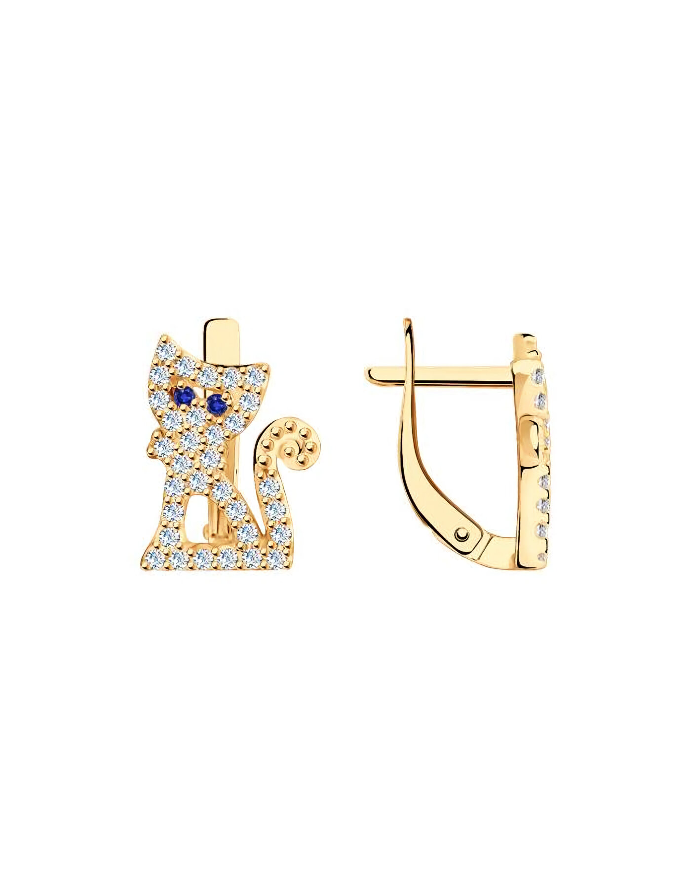 Серьги, серебро, 925 проба, золочение, фианит