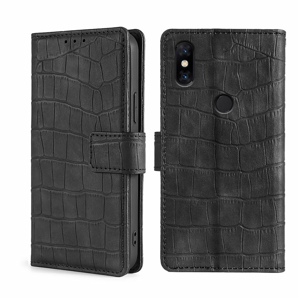 Чехол-книжка MyPads для Xiaomi Mi Mix 3 / Сяоми Ми Mix 3 черный крокодиловая кожа