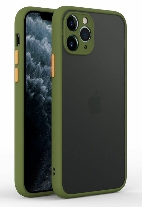 Чехол на iPhone 13 Pro пластиковый матовый с силиконовой окантовкой хаки