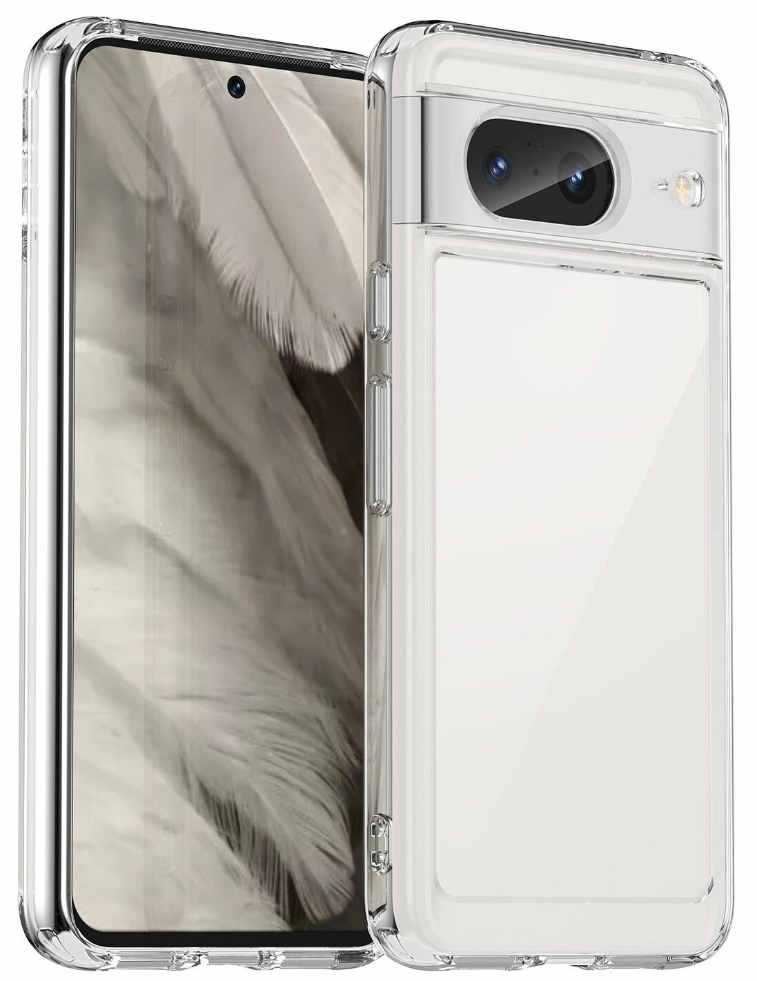 Чехол на Google Pixel 8 пластиковый с силиконовой окантовкой прозрачный