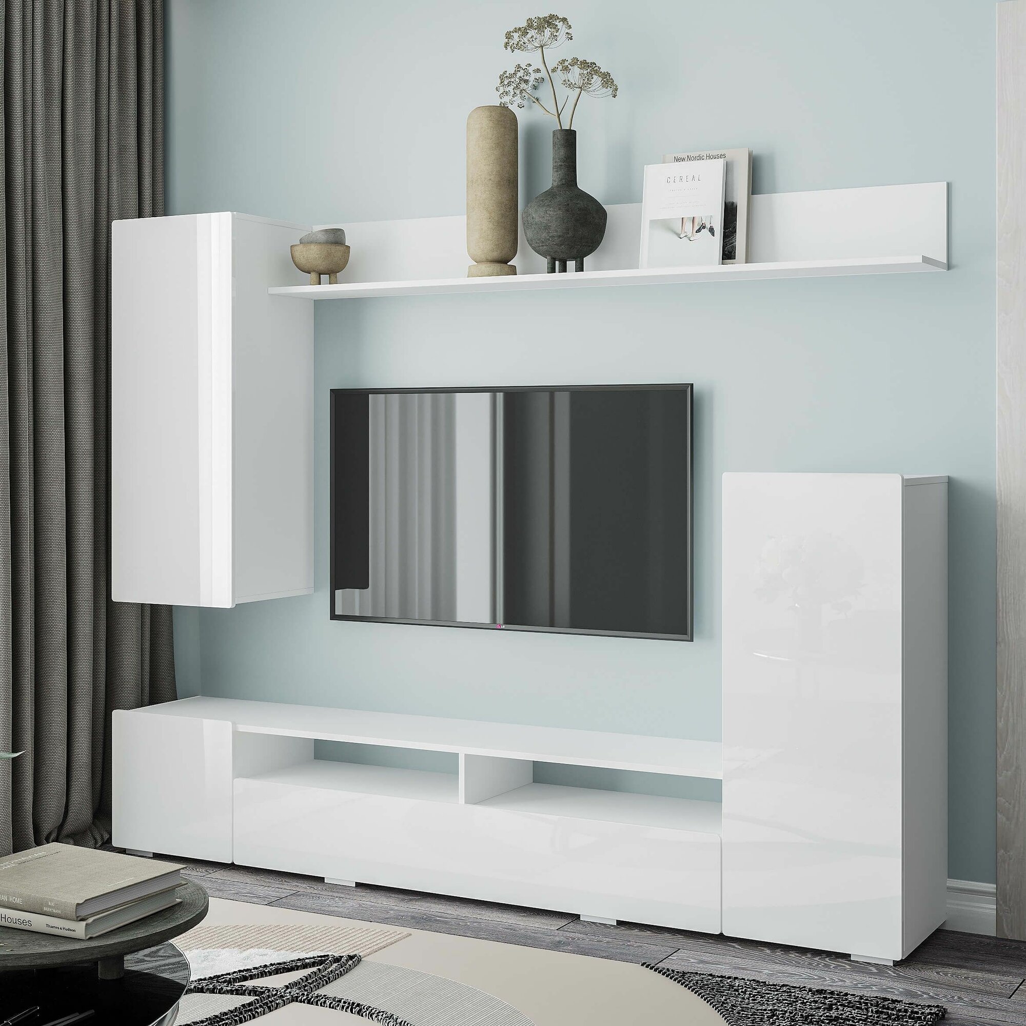 Гостиная BTS "Диаманд", Белый/Белый глянец, ЛДСП/МДФ