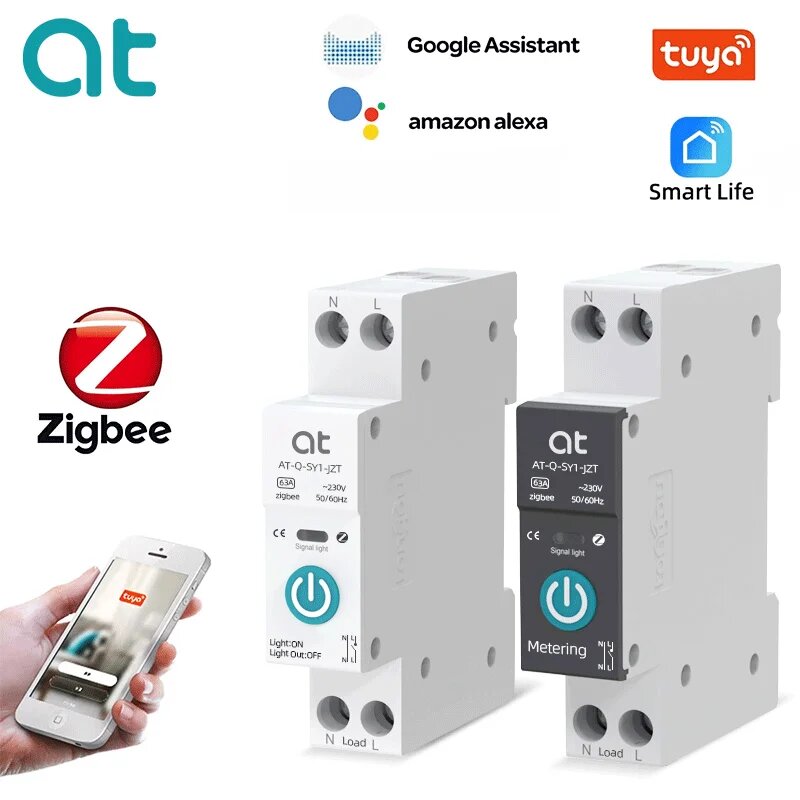 TUYA ZigBee автомат защити цепи 1P 63A с измерителем мощности Black with metering, ZigBee 63A