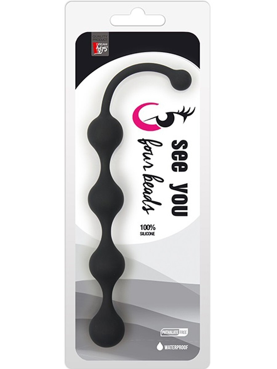 Черная силиконовая анальная цепочка "SEE YOU FOUR BEADS ANAL BLACK" 16см