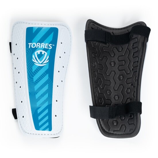 Щитки футбольные Torres Match, FS2305M, р. M, без голеностопа, две застежки на липучке, бело-голубой