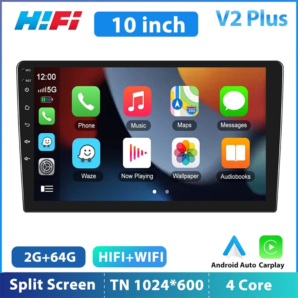 Podofo 2 Din Android 7 9 10-дюймовый автомобильный мультимедийный плеер Carplay 4G Wi-Fi для Volkswagen Nissan Hyundai Kia Toyota Ford Renault 10Inch 2 64G Carplay