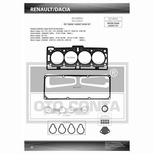 Комплект прокладок DACIA LOGAN 1.4-1.6 8V (K7J 710- K7M 690) 6001548043 OTO OTOCONTA 40108903