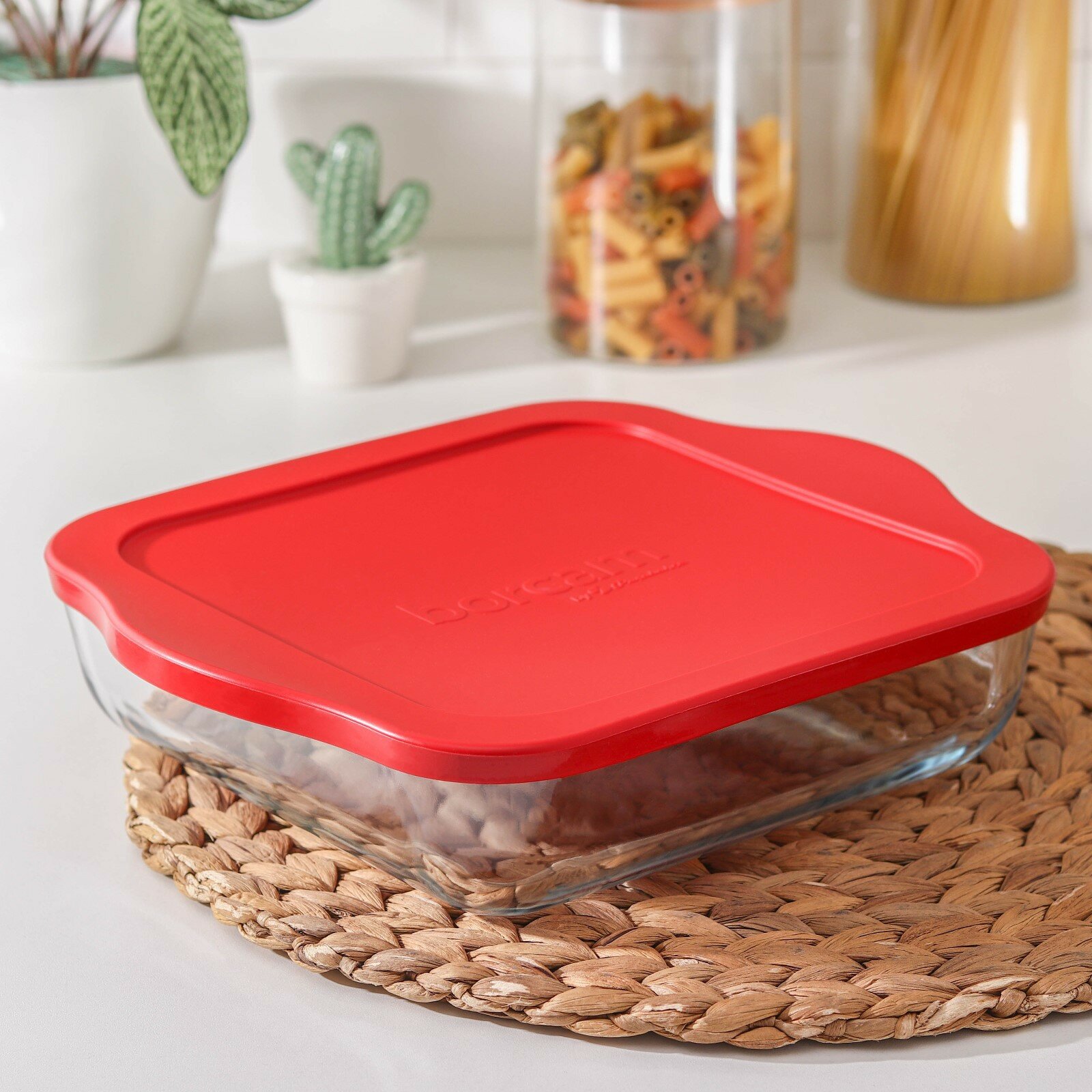 Лоток из жаропрочного стекла Paşabahçe Borcam, квадратный, 2 л, с крышкой
