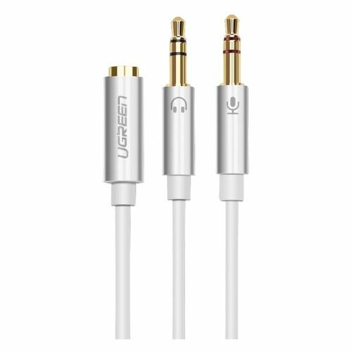 Кабель аудио UGREEN AV140, Jack 3.5 (f) - 2xJack 3.5 (m), 0.2м, белый [20897]