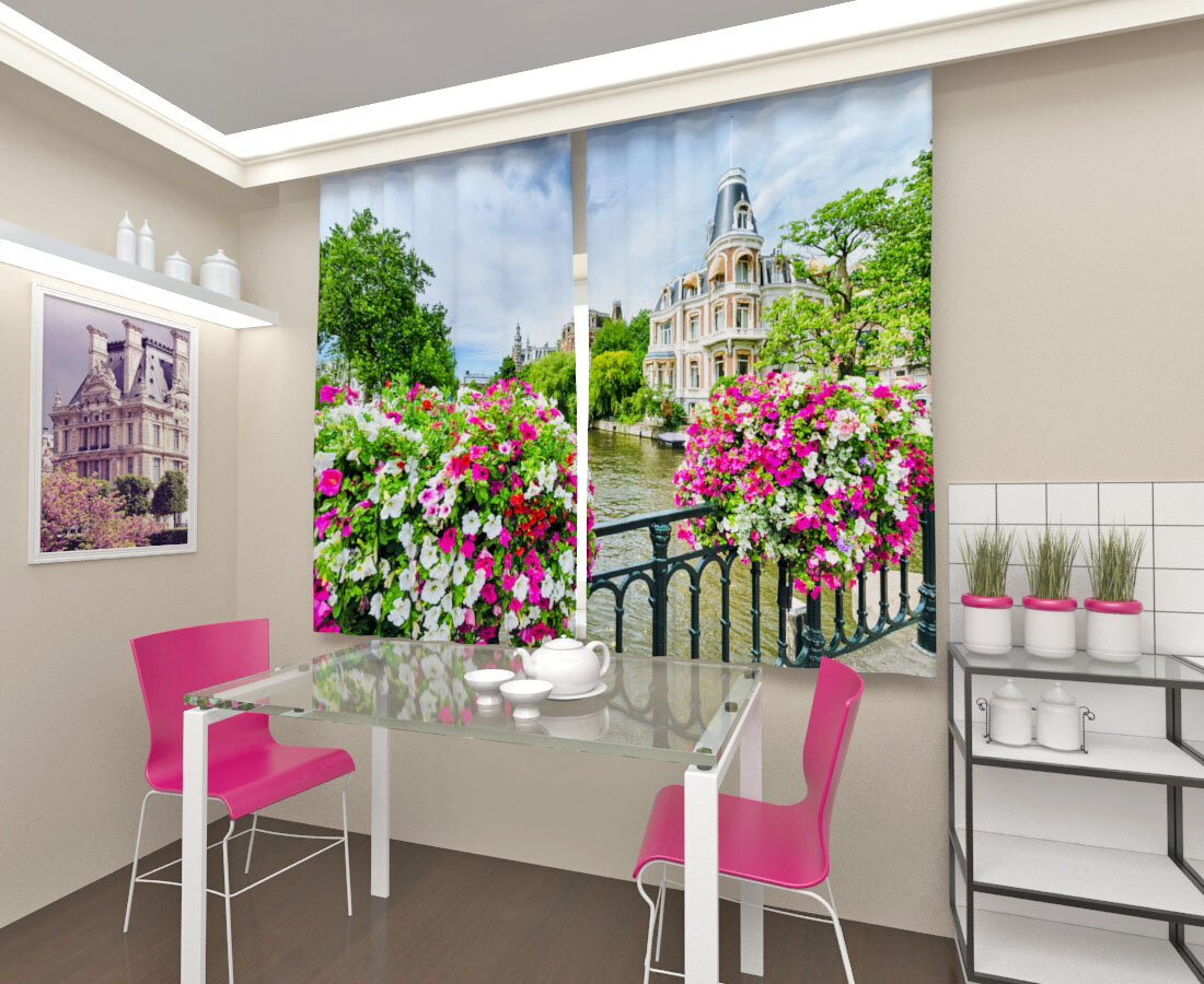 Фотошторы кухонные Арт Паула Цветы Амстердама Габардин В: 170 см Ш: 2*145 = 290 см