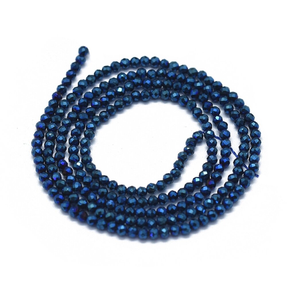 Бусины каменные, шпинель, покрытие синий ирис, 2-2.2мм, граненая, 190 шт, низка