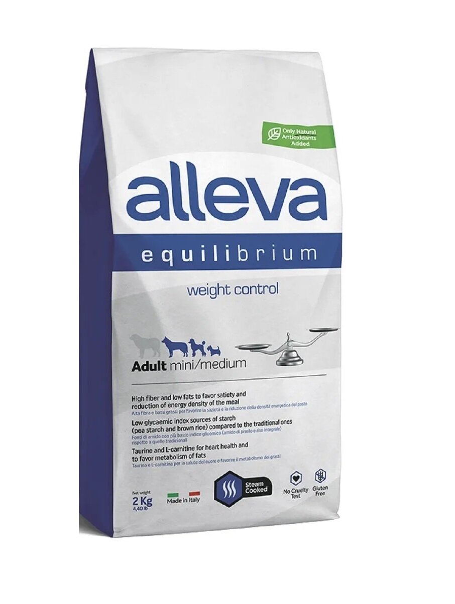 ALLEVA EQUILIBRIUM Корм сухой для взрослых собак мелких и средних пород для контроля веса 2 кг