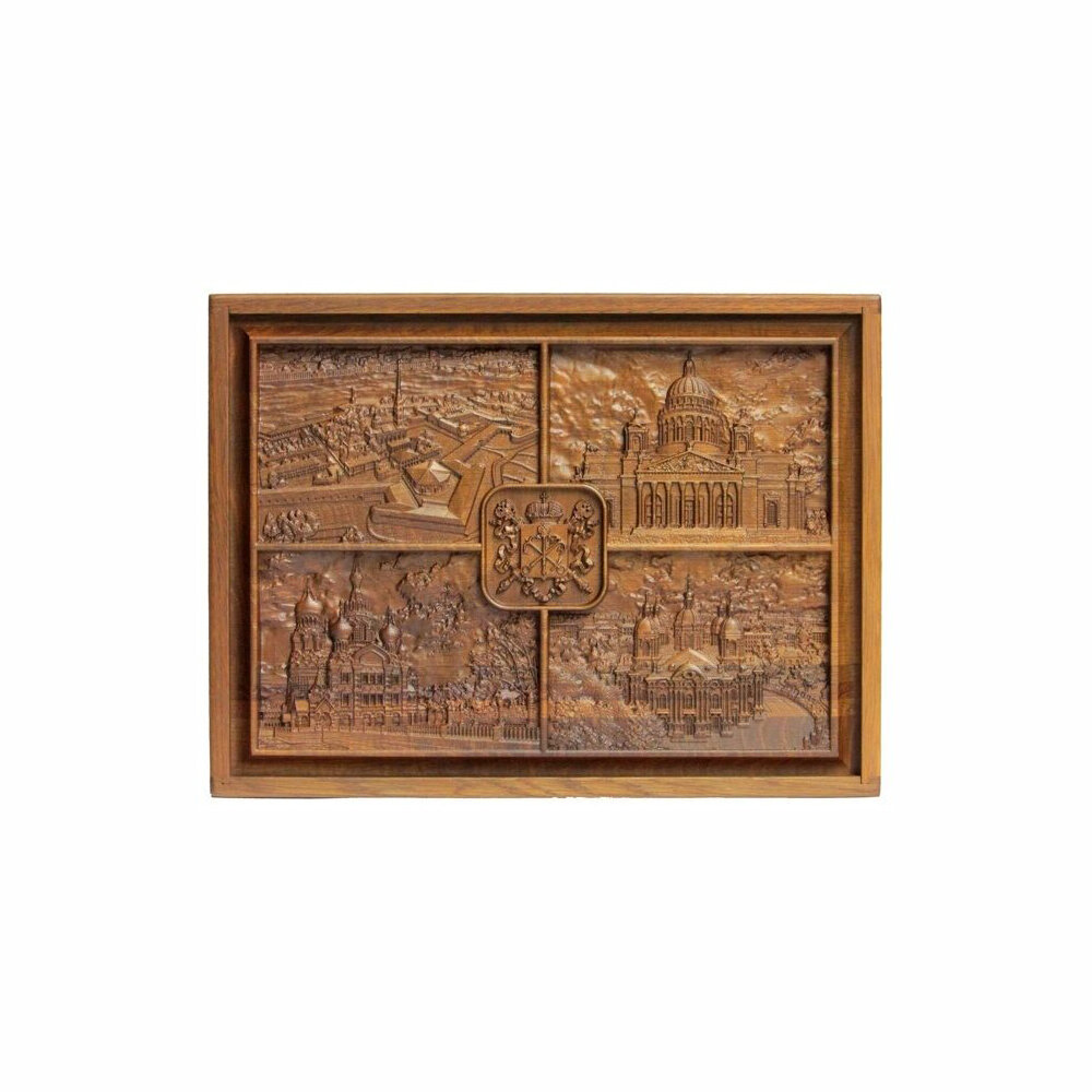 Шкатулка Деловая резная двухуровневая из мореного дуба 31*24*13 см 999-RTB-76M