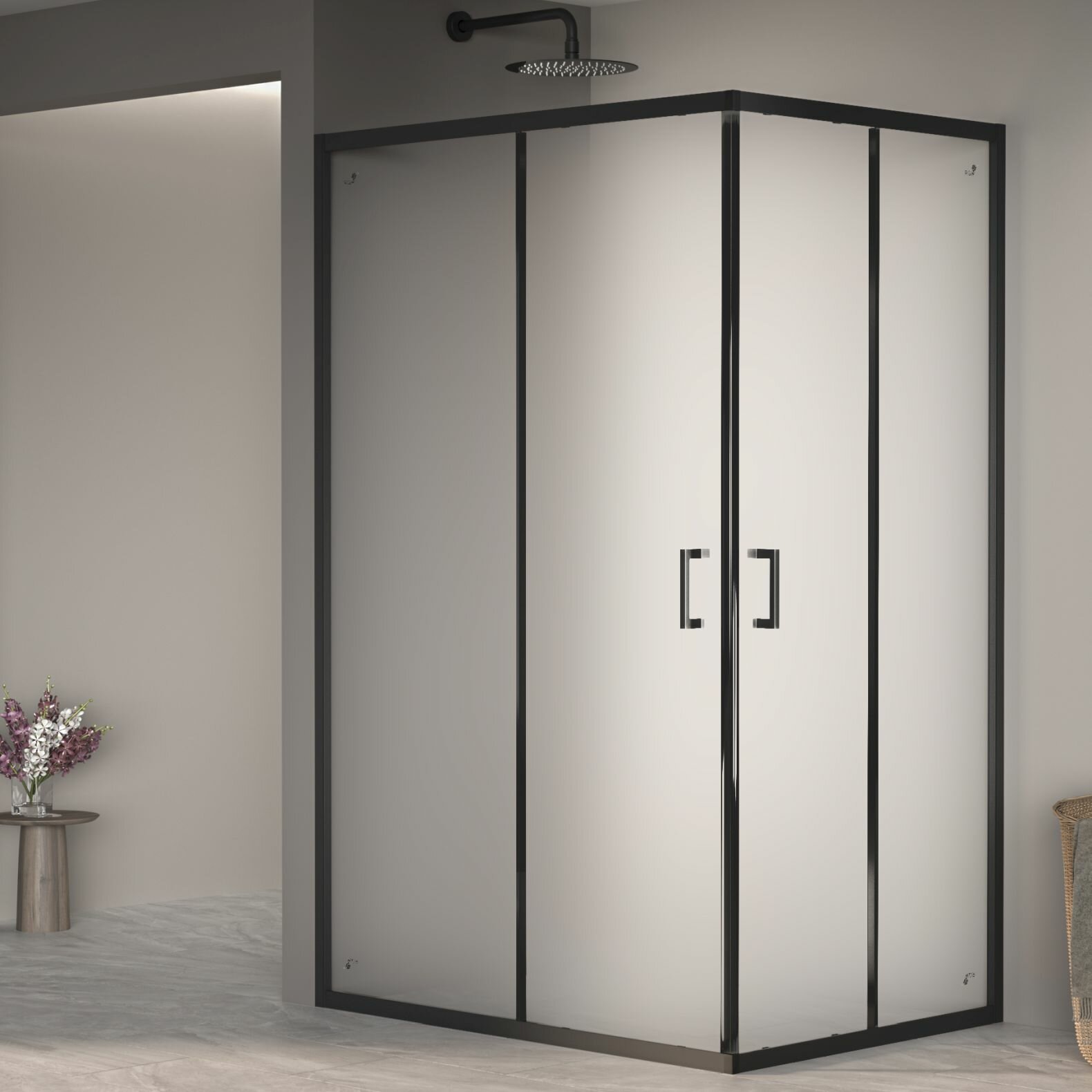 Душевой уголок RGW (РГВ) Passage 80x120x195 см PA-040-B прямоугольный, черный цвет, Матовое стекло 6 мм, EasyClean (3508104082-24)