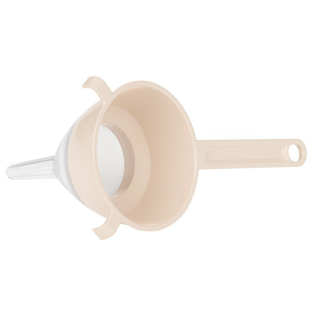 Воронка кухонная 13 см с ситом из пластика бежевого цвета, удобная, компактная