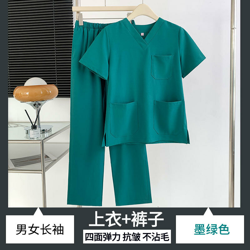 Хирургический халат Large fiber brocade, женский, полиэстер, размер M, V-образный воротник, темно-зелёный