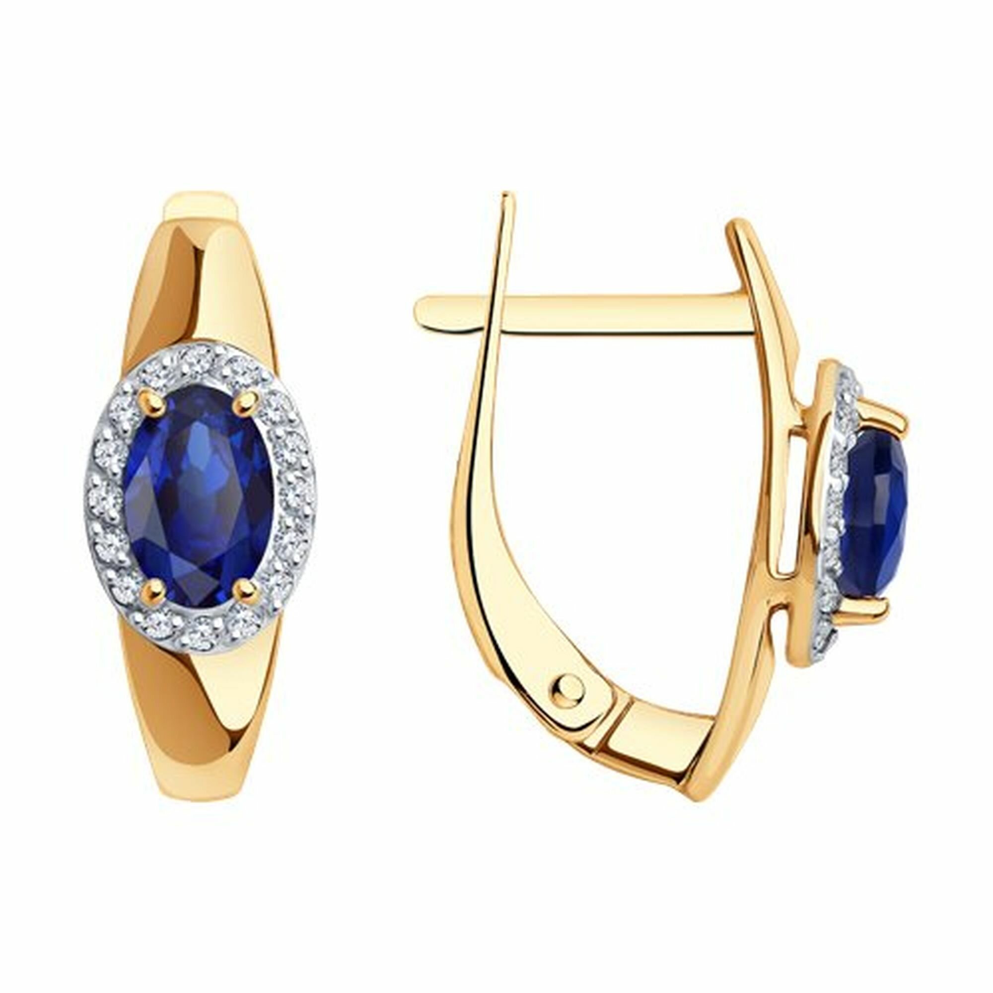 Серьги, красное золото, 585 проба, сапфир, бриллиант