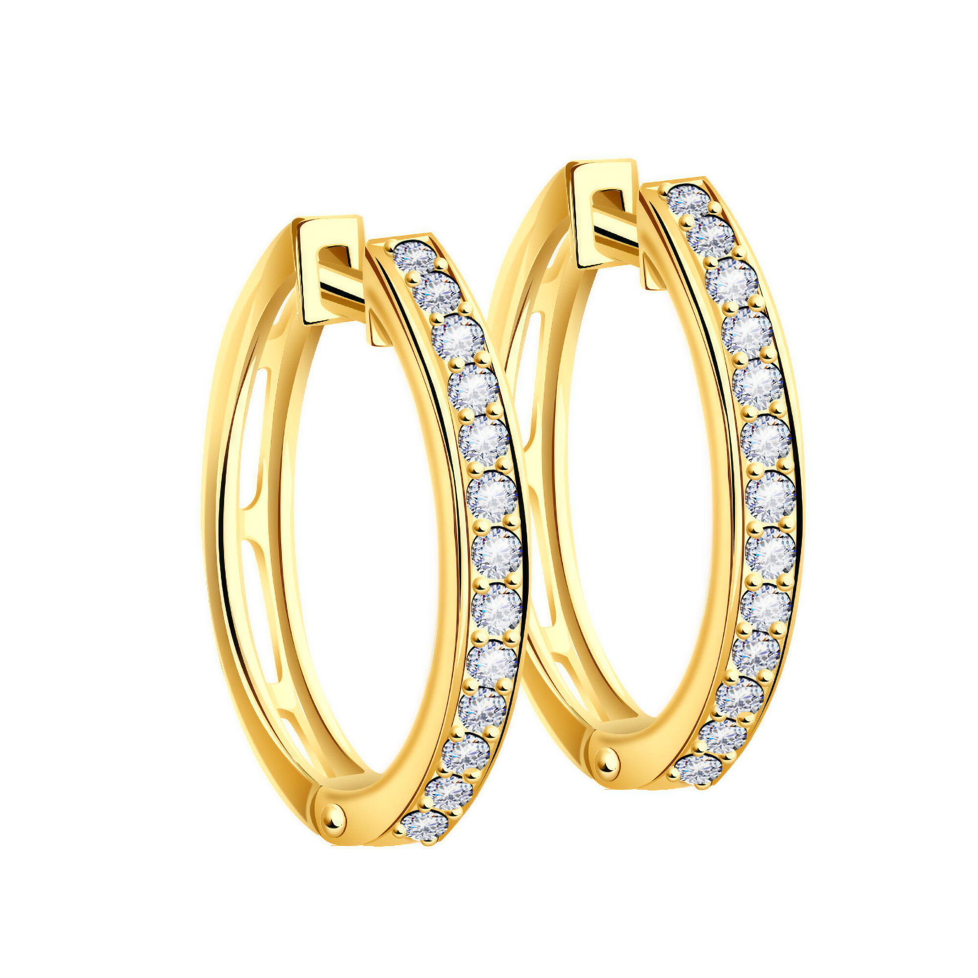 Серьги конго, желтое золото, 585 проба, фианит