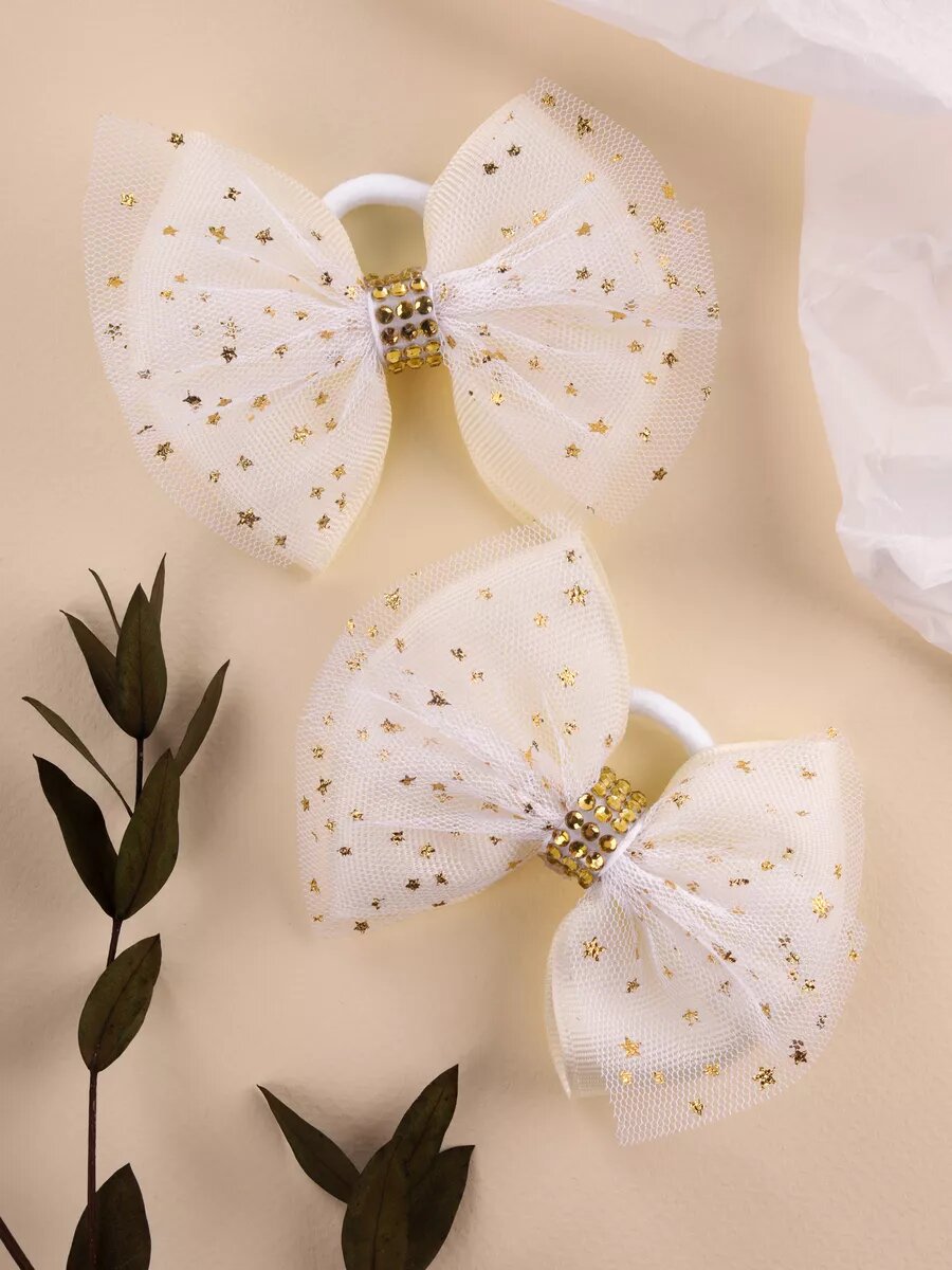 Бантики для волос молочные со звездами