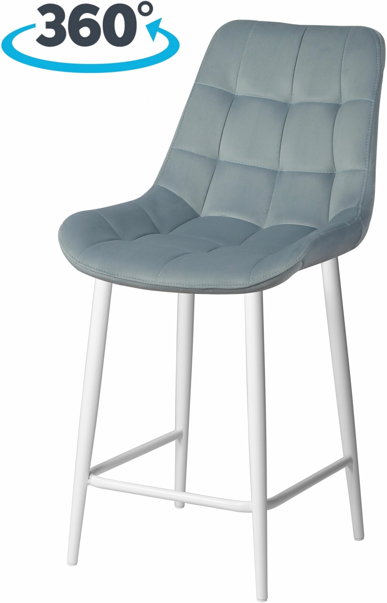 Ambe Полубарный поворотный мягкий стул со спинкой Эйден 65 см пыльно-голубой, каркас белый