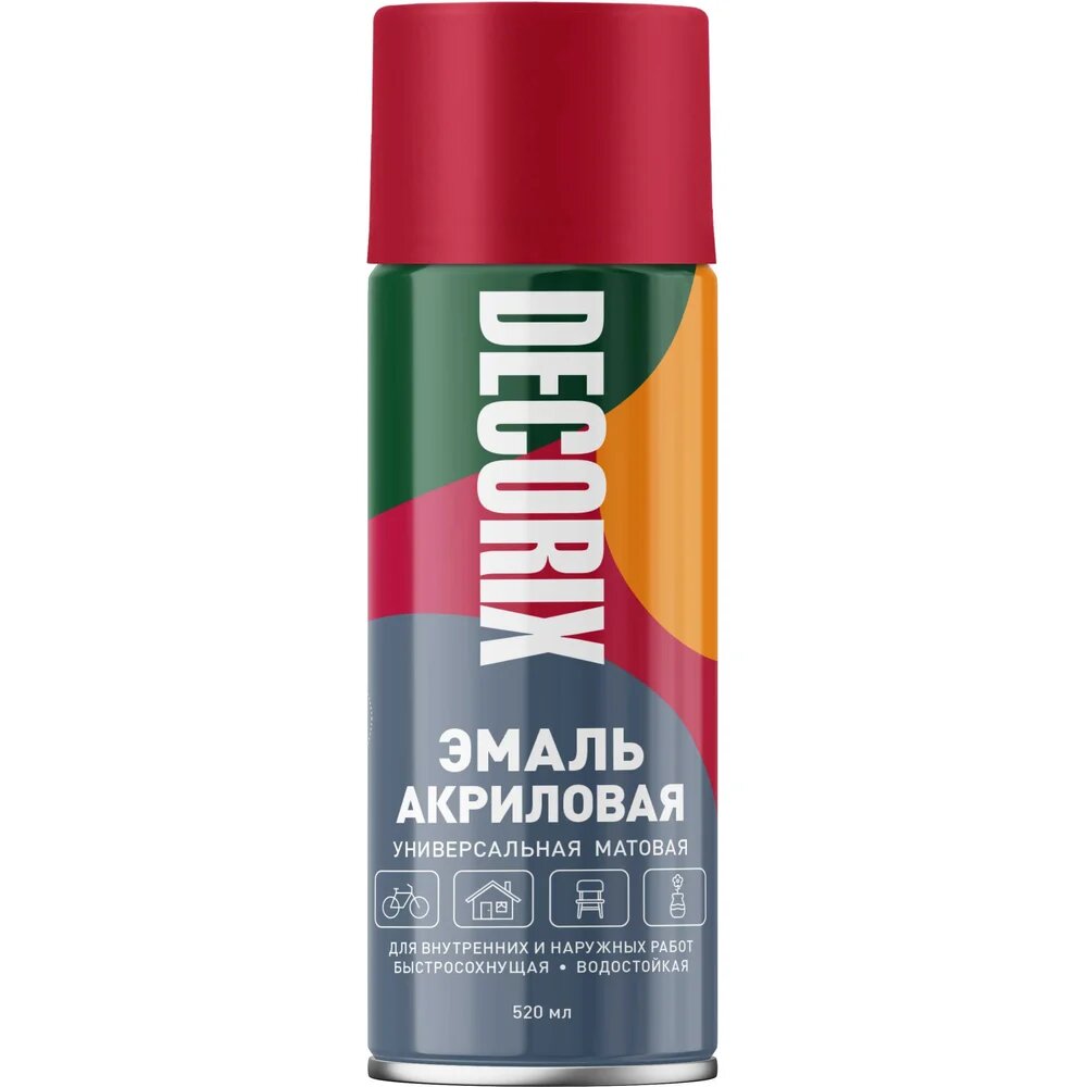 Аэрозольная акриловая эмаль Decorix (универсальная; красный; матовый; 520 мл) 0101-19 DX, устойчивое