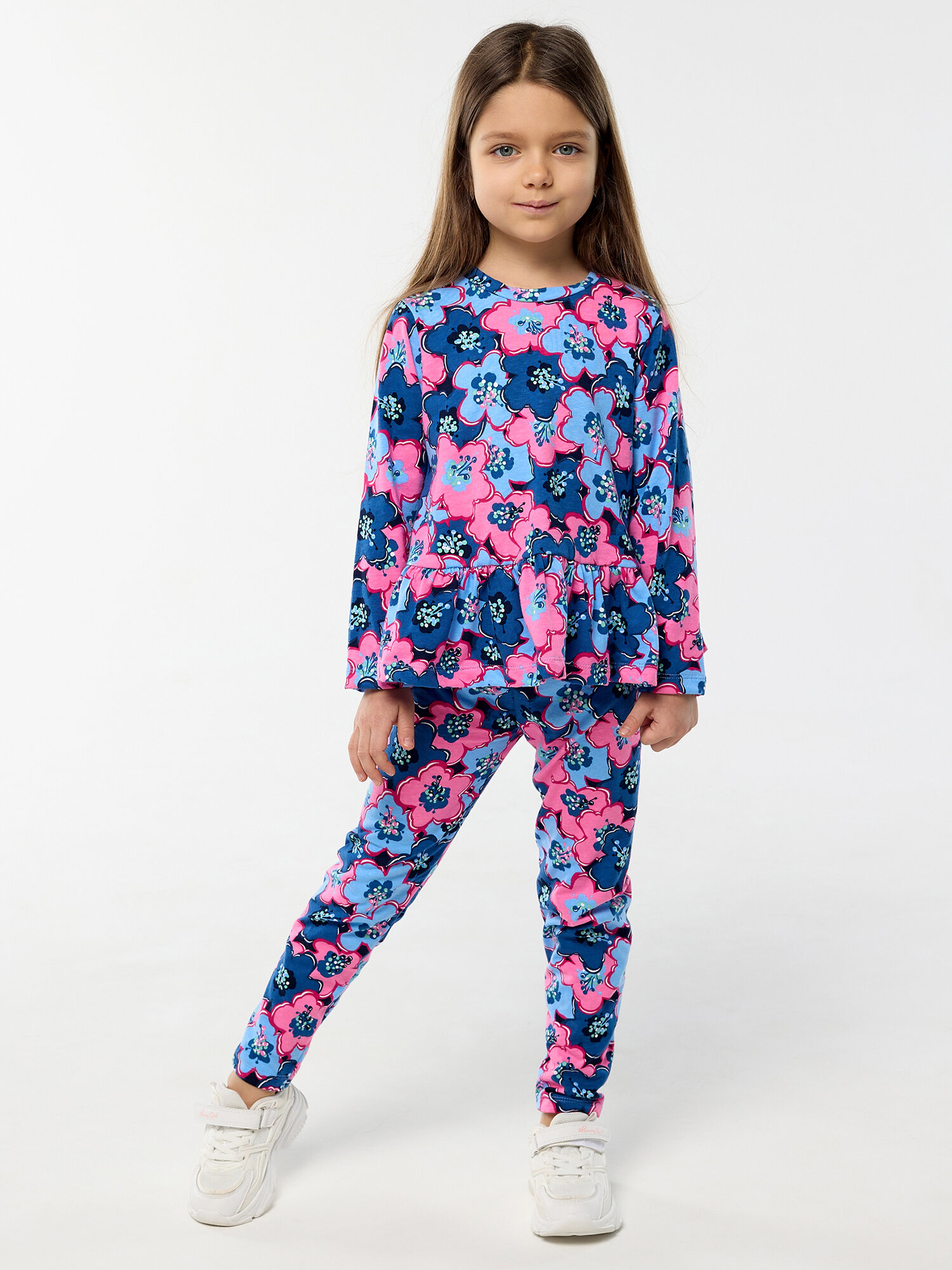 Комплект одежды Костюм трикотажный для девочки в детский сад, размер 128, цветы розовый