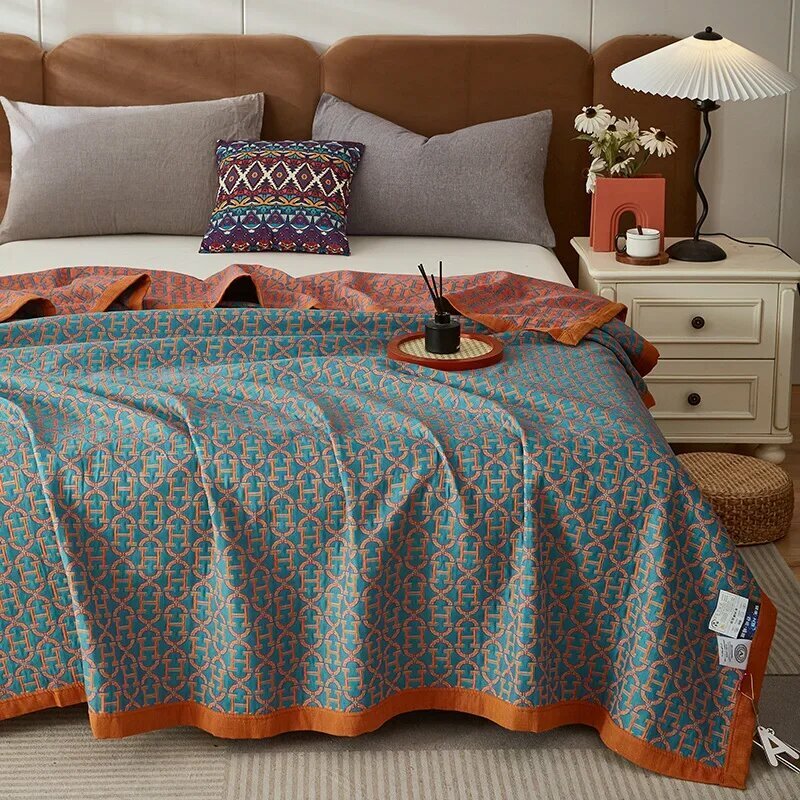 Трехслойное одеяло из хлопка, Жаккард 150x200cm, H Blue