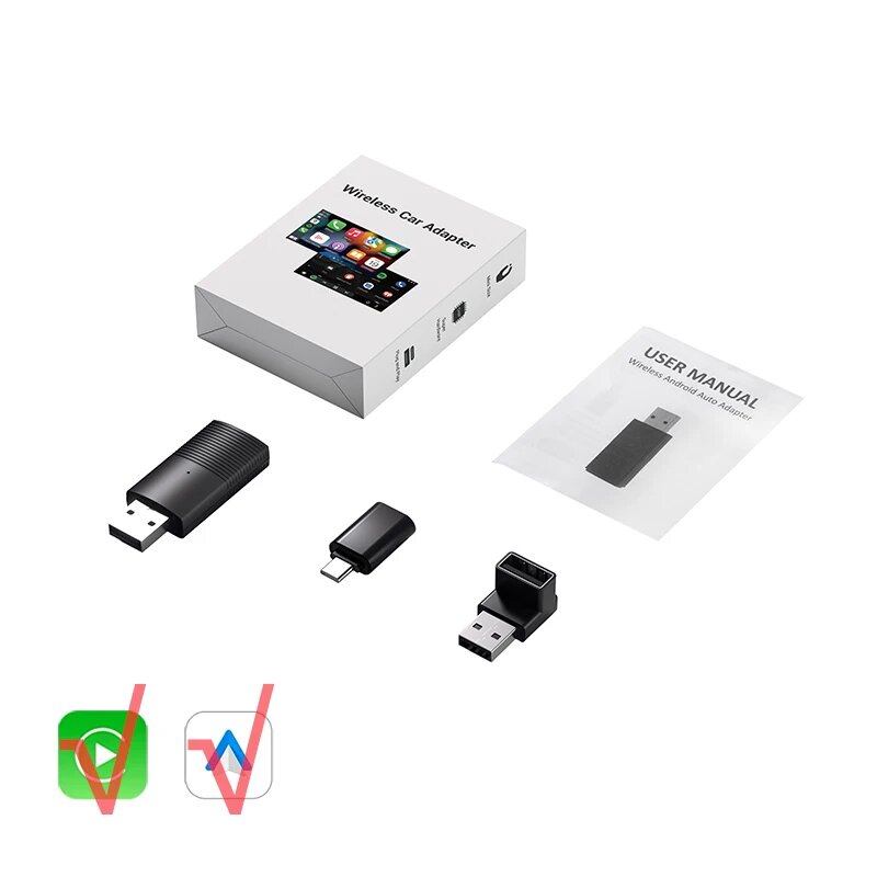 : Мини-адаптер 2-в-1 для беспроводного CarPlay и Android Auto, быстрое подключение, Plug and Play, для Mercedes-Benz, Audi, Toyota