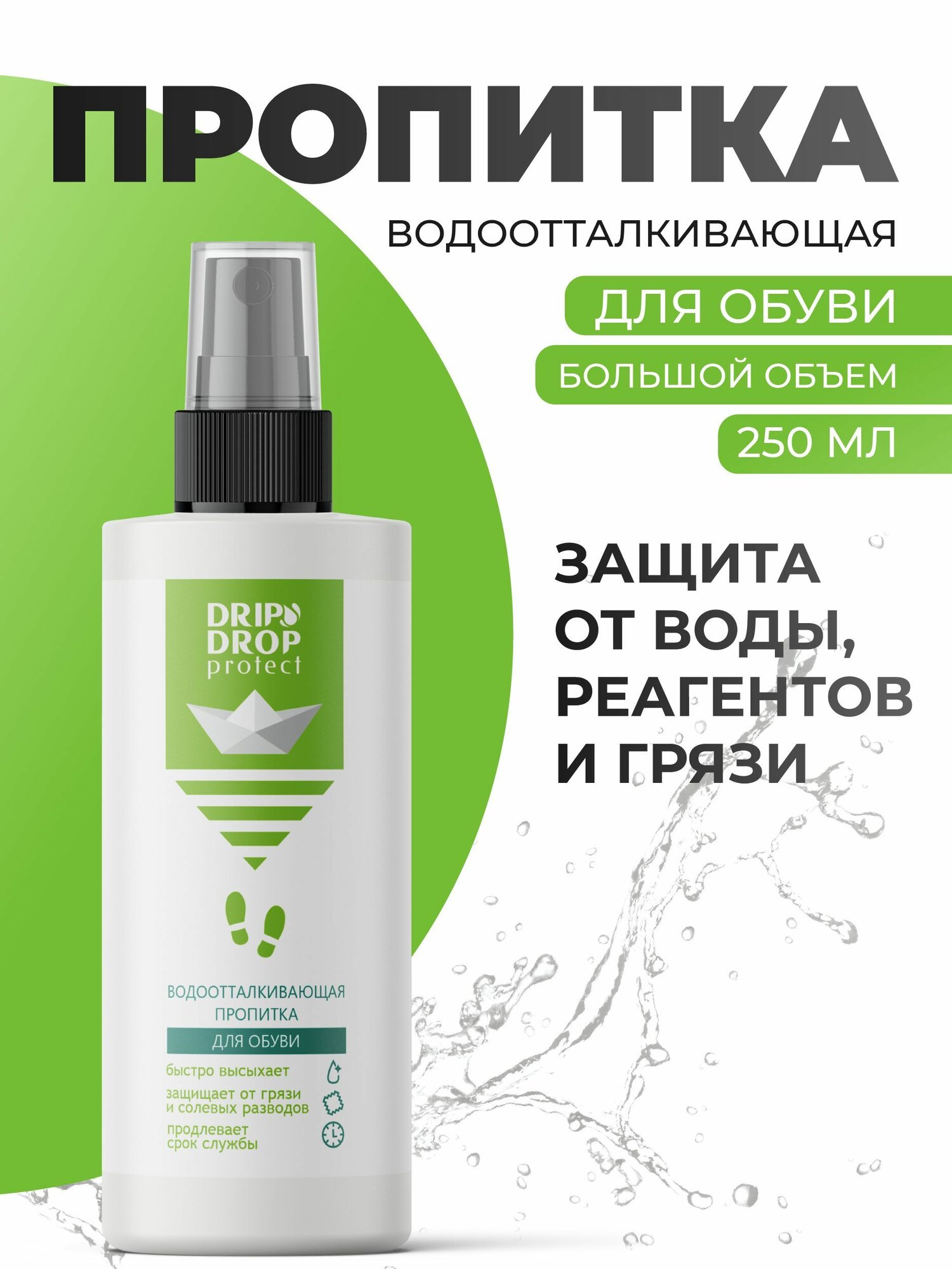 DRIP DROP Водоотталкивающий спрей 250мл. для обуви пропитка водоотталкивающая для замши, нубука, велюра, текстиля