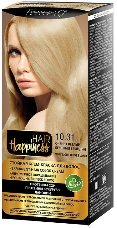 Белита-М Краска HAIR HAPPINESS Стойкая тон №10.31 Очень светлый бежевый блондин