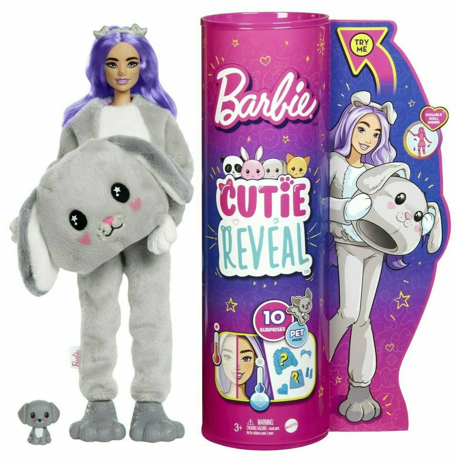 Кукла Барби, плюшевая кукла-костюм Cutie Reveal Puppy с 10 сюрпризами