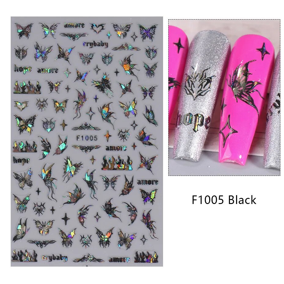 3D лазерные наклейки для ногтей F1005 Black